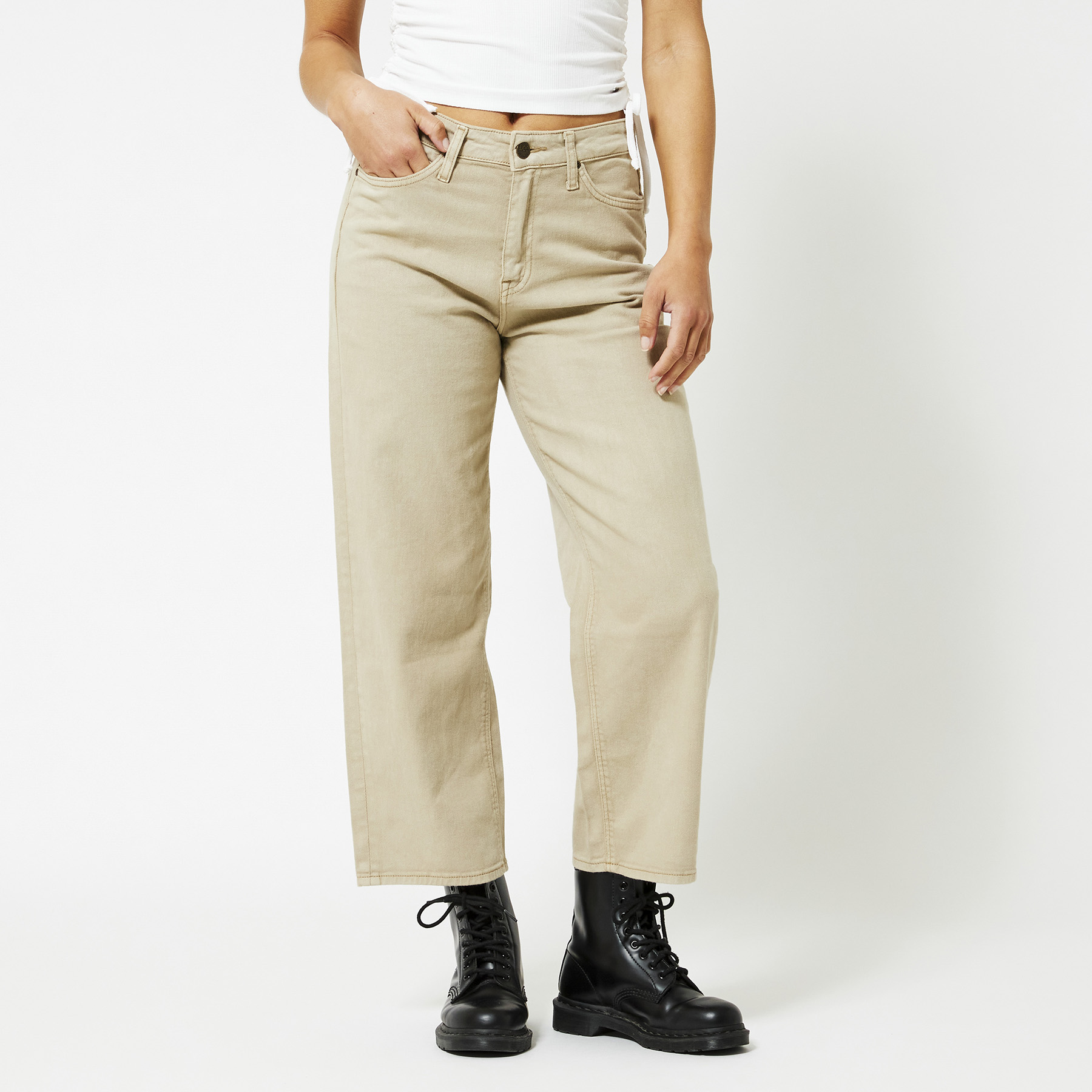 Dames Lee wide leg jeans Beige Online Kopen